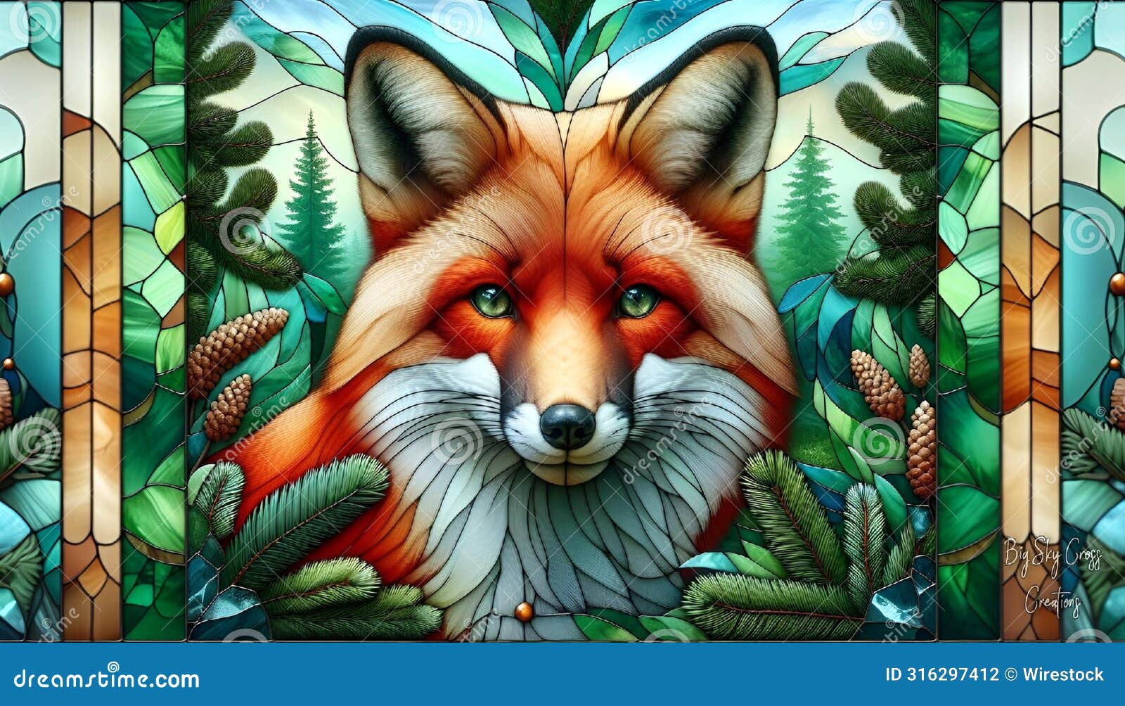 A Fox that is Looking Out from the Stained Glass Windows Stock ...