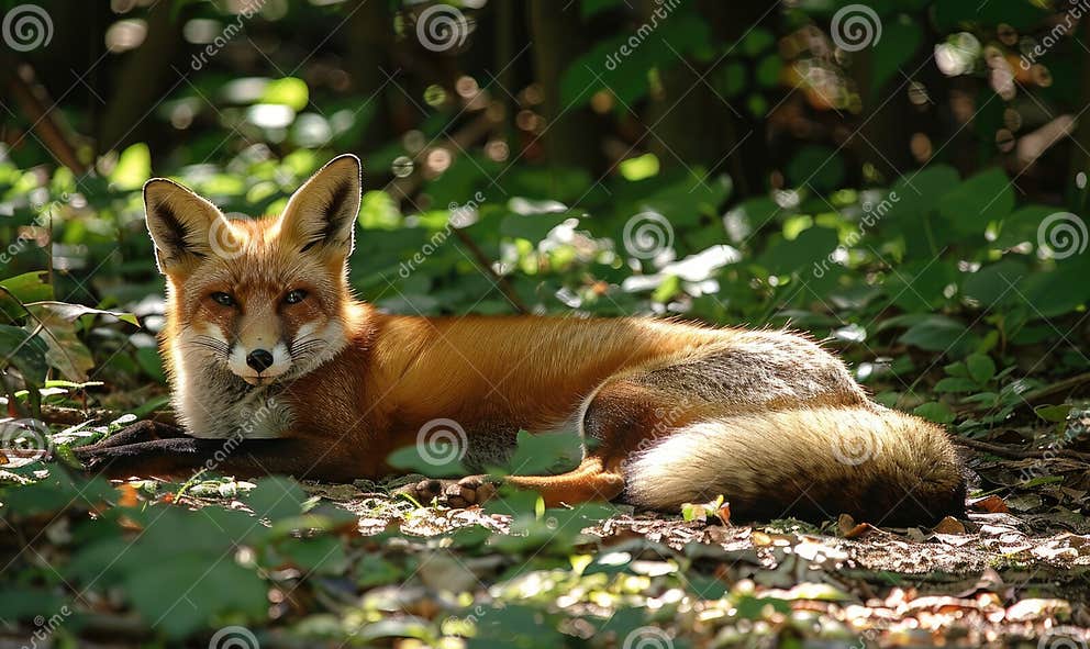 Fox Lying in the Shade, Dappled Sunlight Stock Photo - Image of white ...