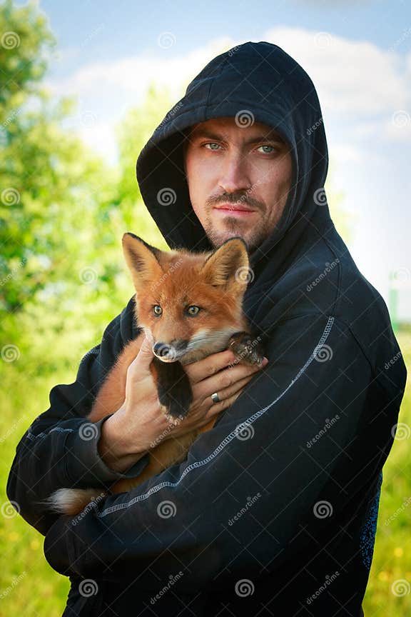 Fox and man stock image. Image of friend, green, animal - 41618109