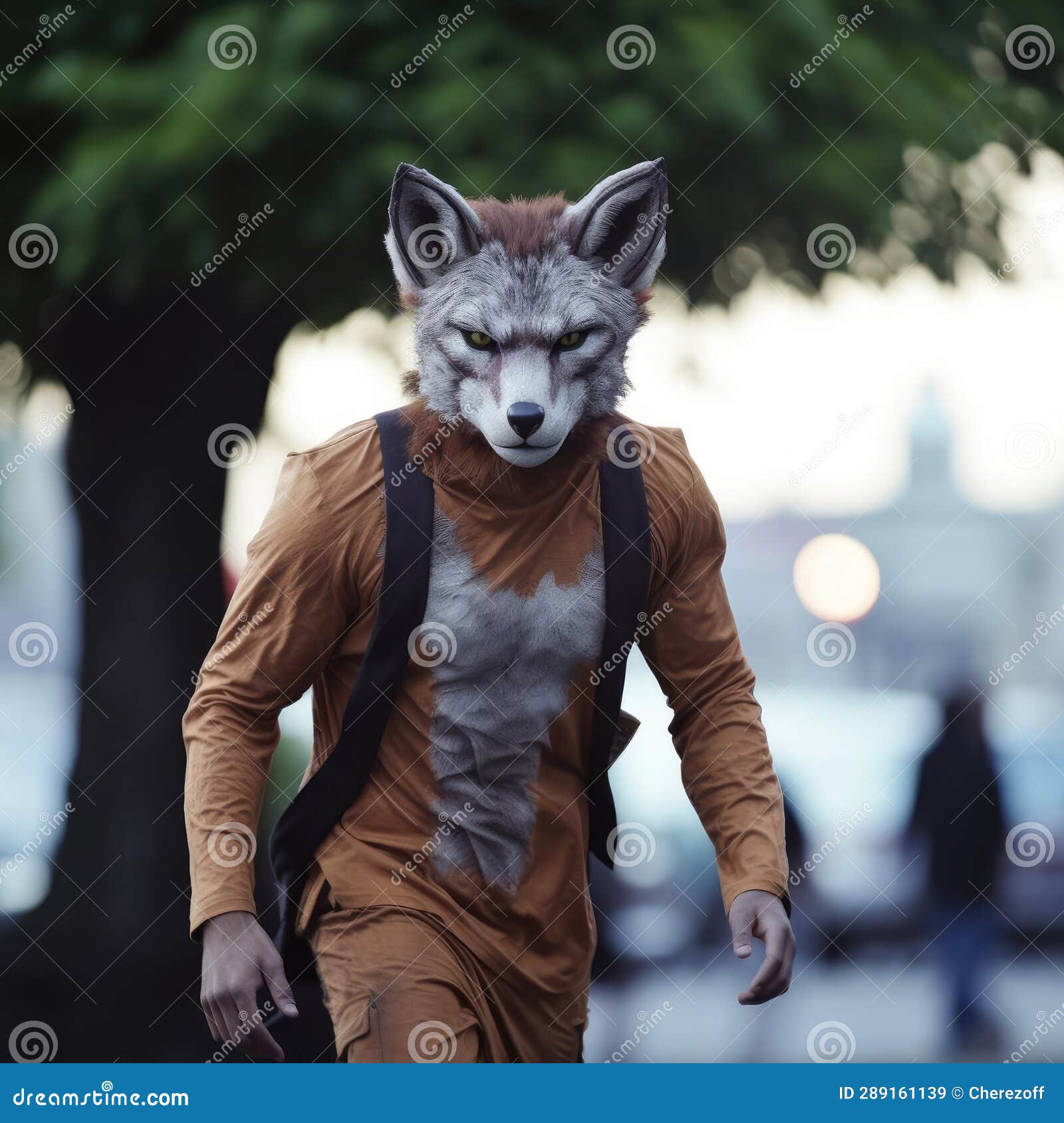 A Fox Man Walks through the City Stock Illustration - Illustration of ...