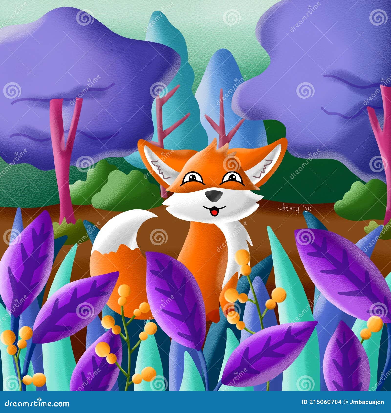 Fox in the Mystic Forest stock illustration. Illustration of animal ...