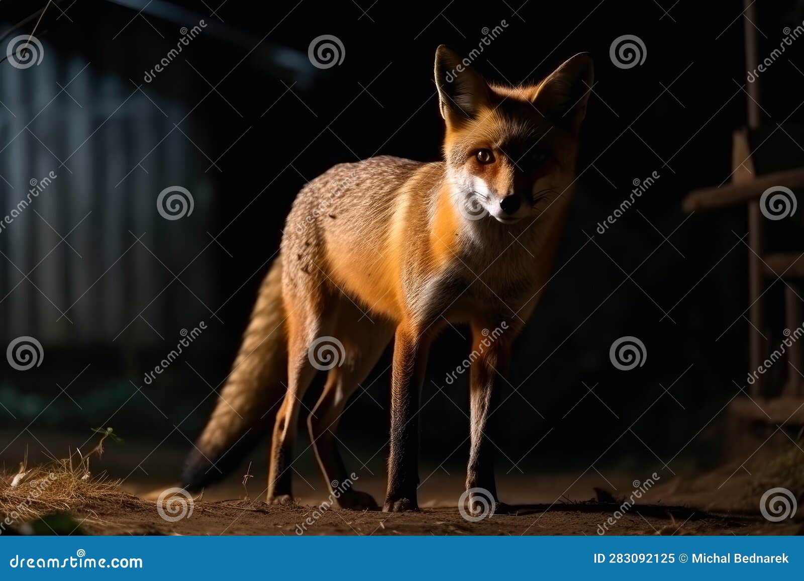 Fox at Night in Countryside Village Area. Generative AI Stock ...