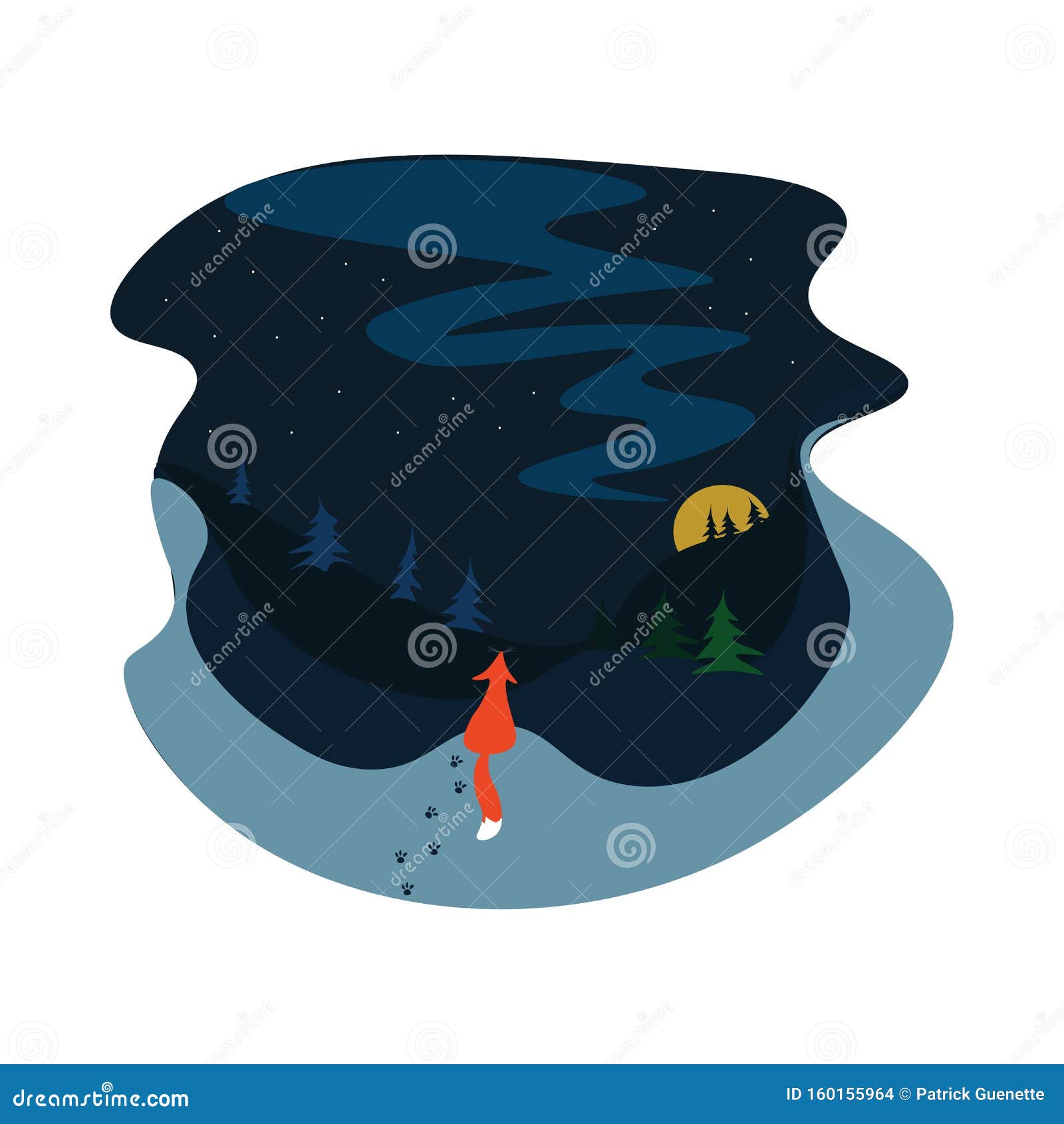 Fox at Night Vector or Color Illustration Stock Vector - Illustration ...