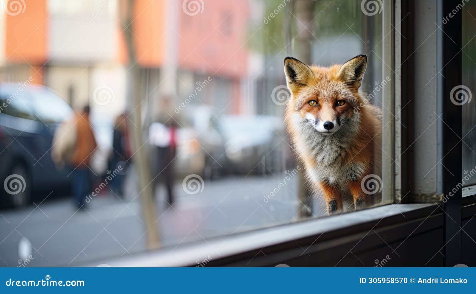 Fox Looking Out of a Window on a City Street Stock Photo - Image of ...