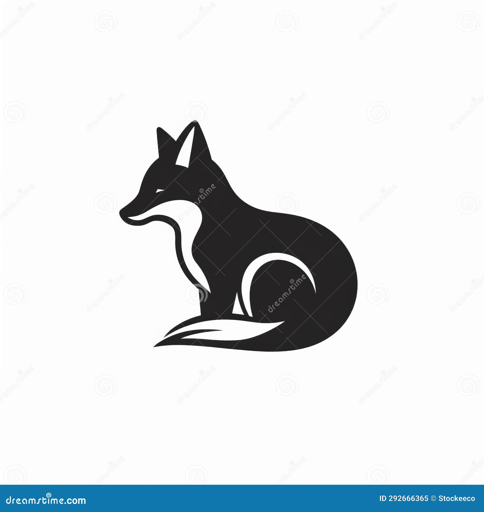 Black and White Fox Vector Icon: Mid-century Illustration Style Stock ...