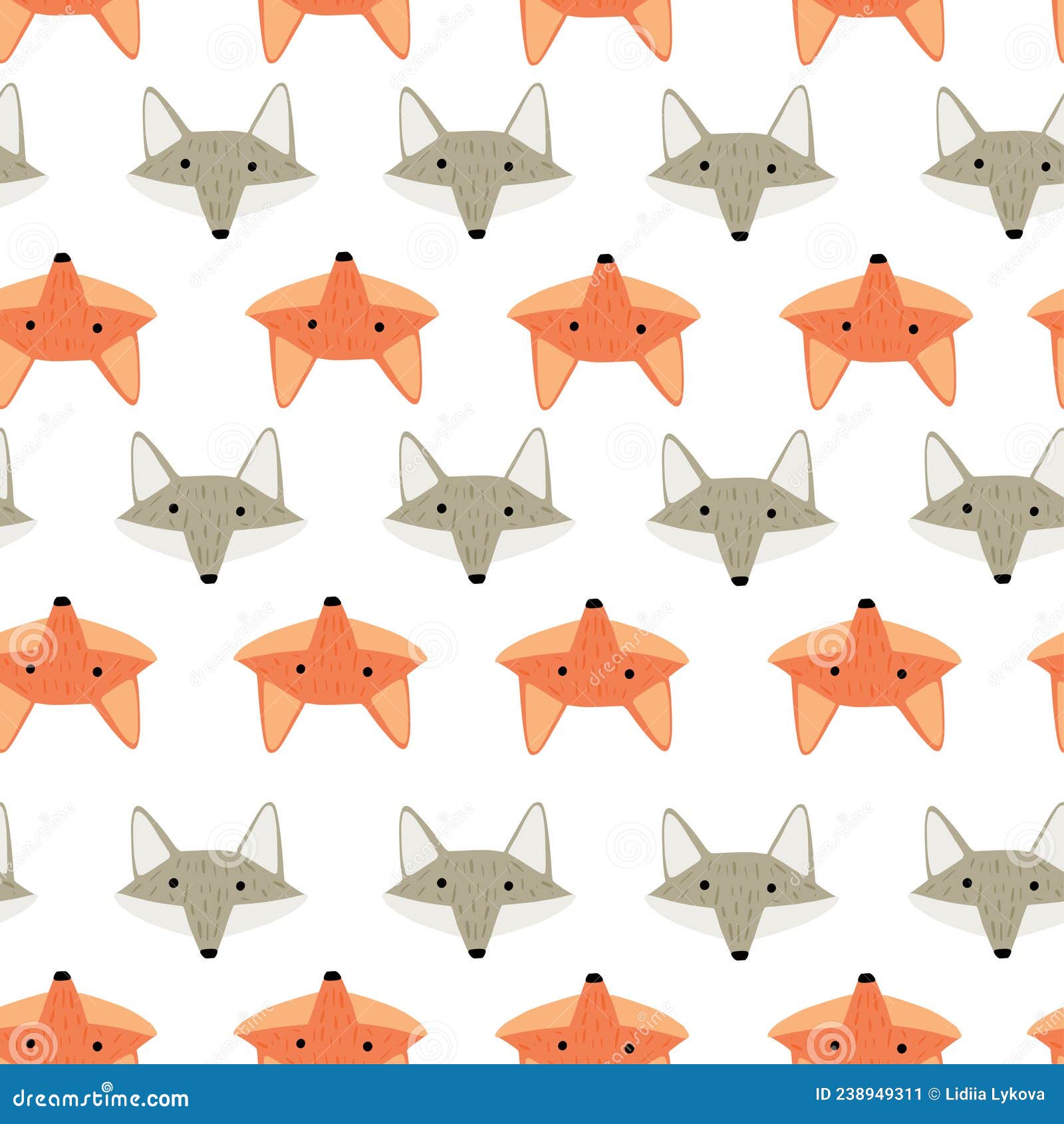Fox Pattern Seamless in Freehand Style. Head Animals on Colorful ...