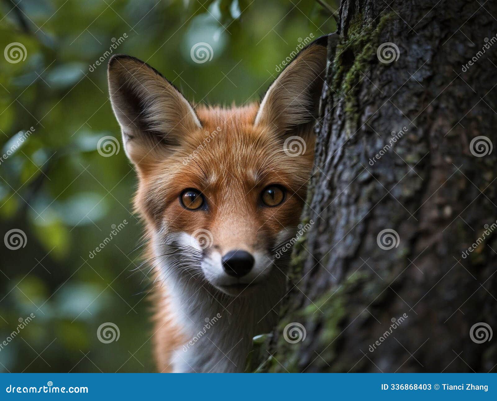 Fox Peeking Out from Behind a Tree Stock Illustration - Illustration of ...