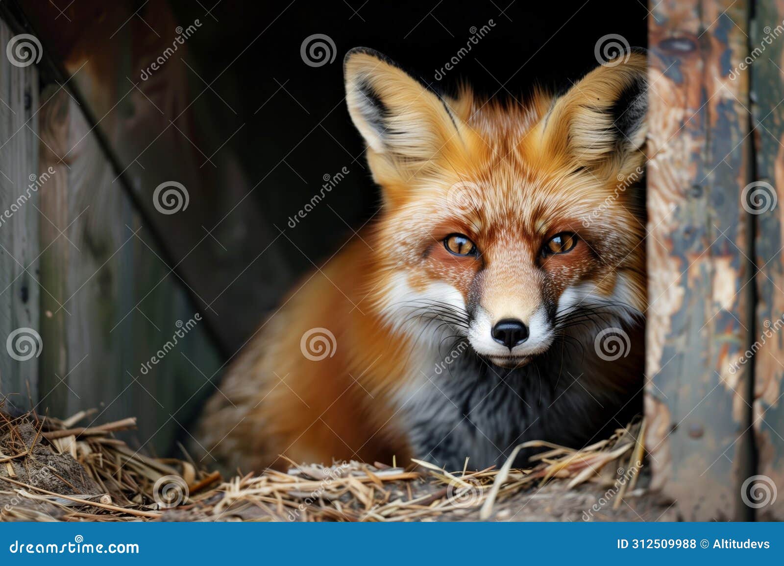Fox Peeking Out from a Foxhole, Eyes Focused Forward Stock Photo ...