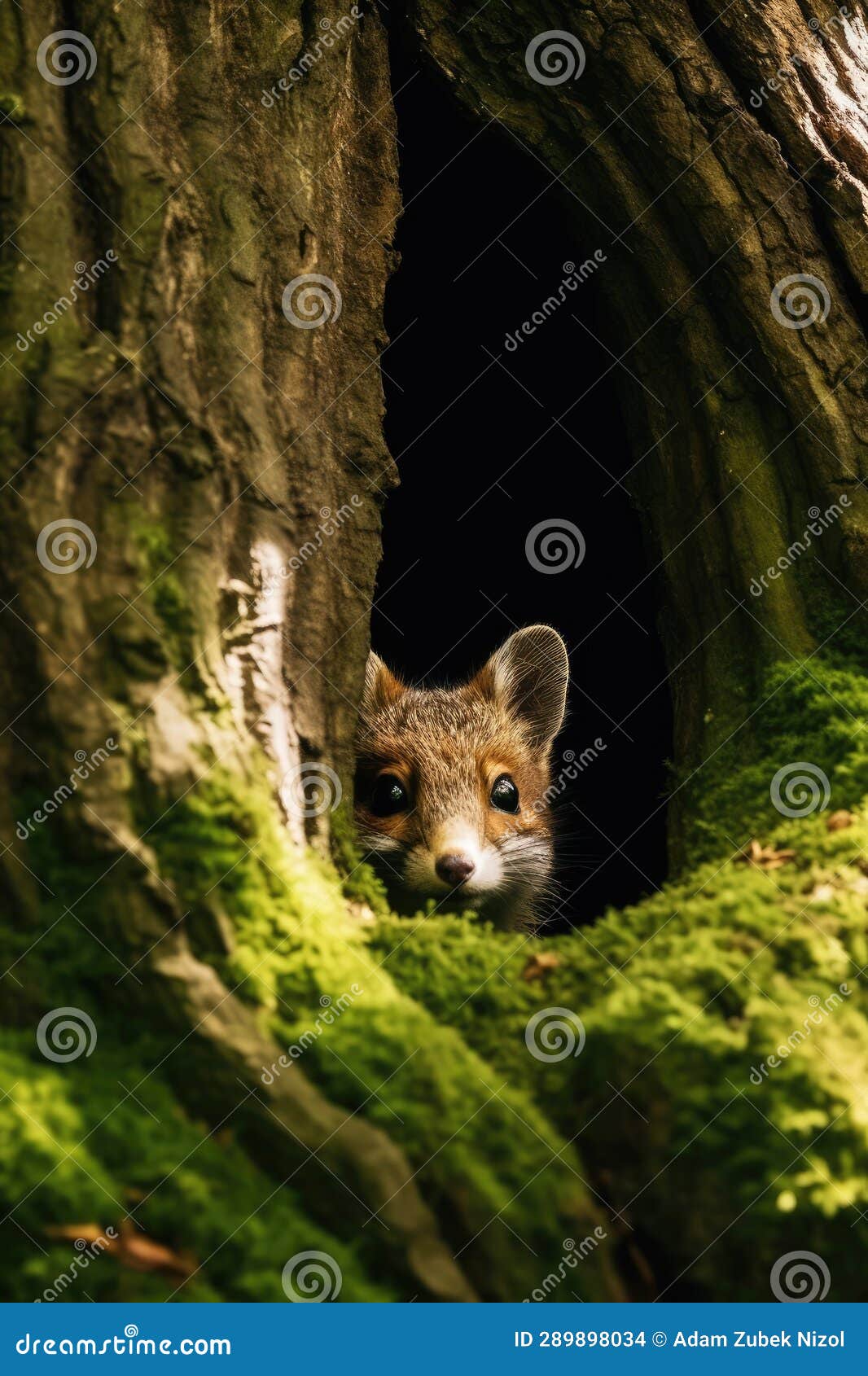 A Fox Peeking Out of a Hole in a Tree Stock Illustration - Illustration ...