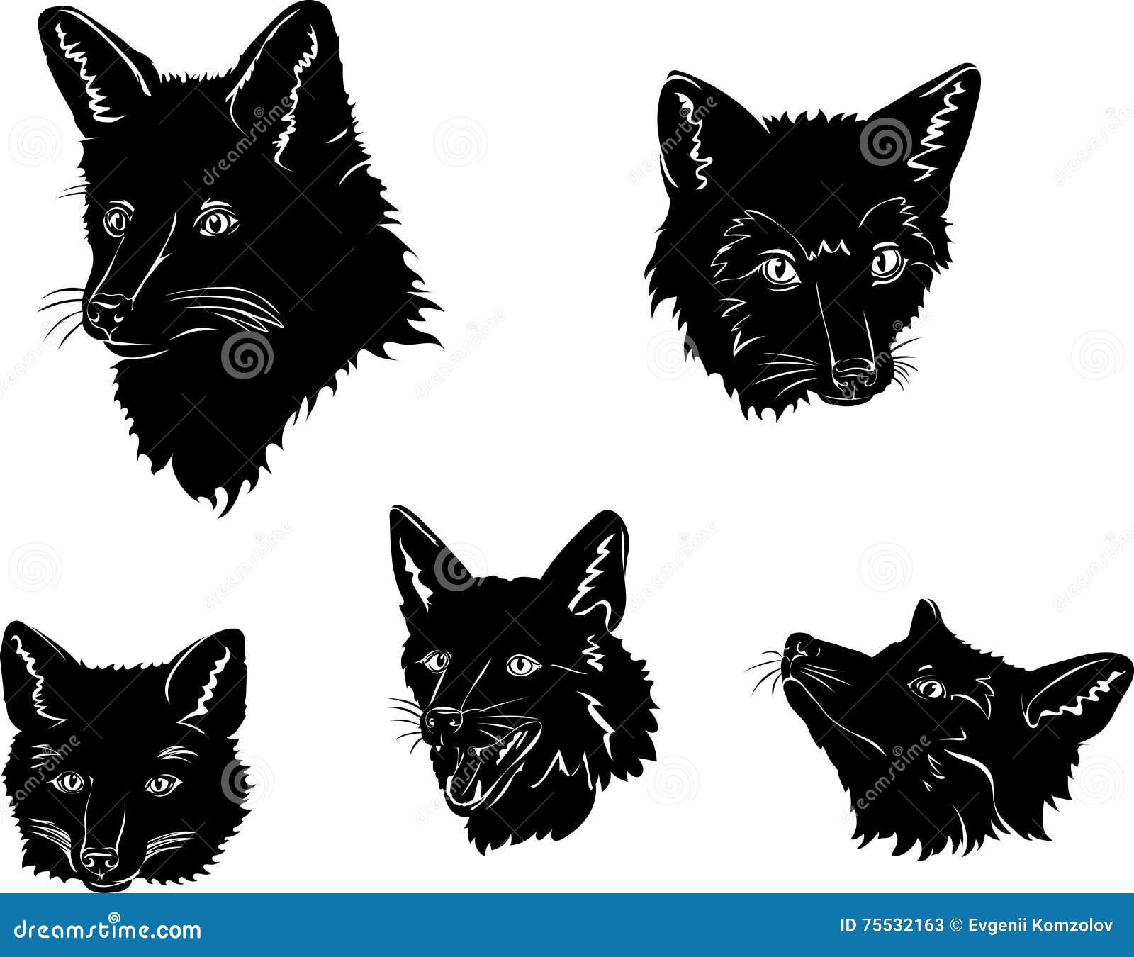 Fox, Portrait, Fox S Snout, Vector, Silhouette, Set Stock Vector ...