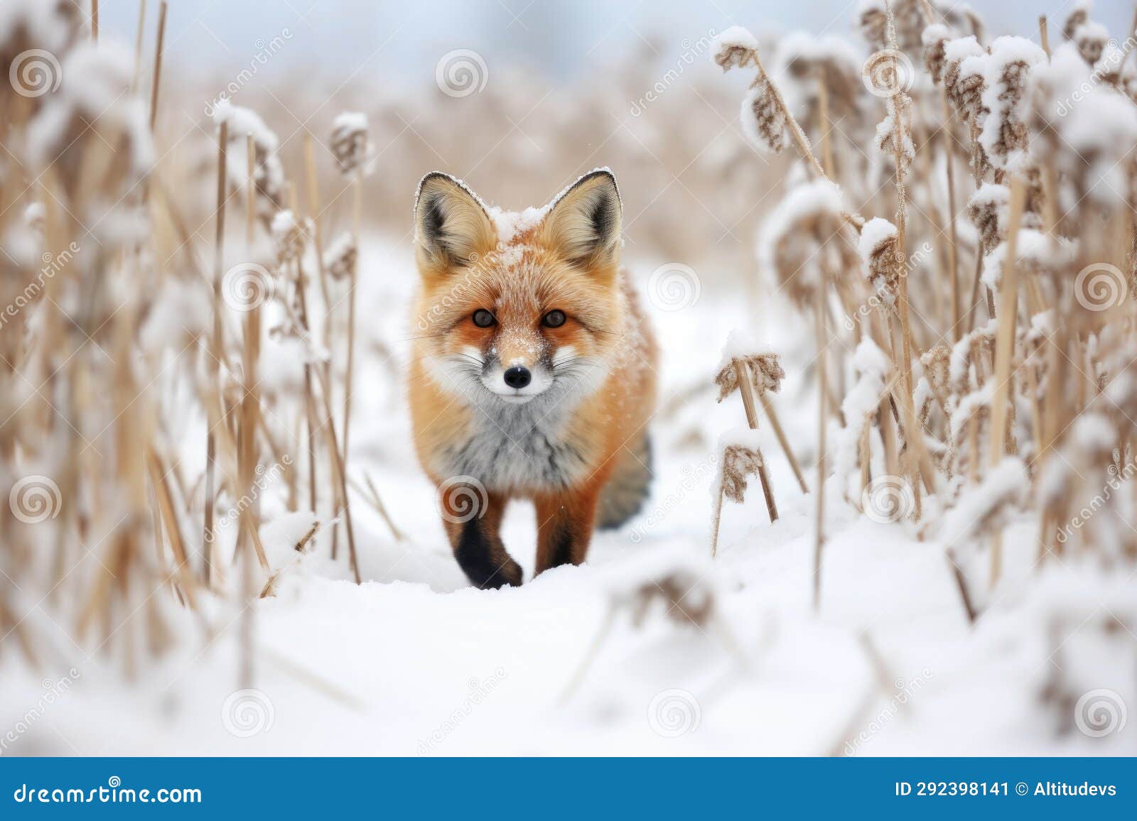 A Fox Prowling through a Field Blanketed in Fresh Snow Stock Image ...