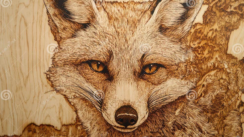 Fox Pyrography Created with Generative AI. Old Ancient Picture of ...