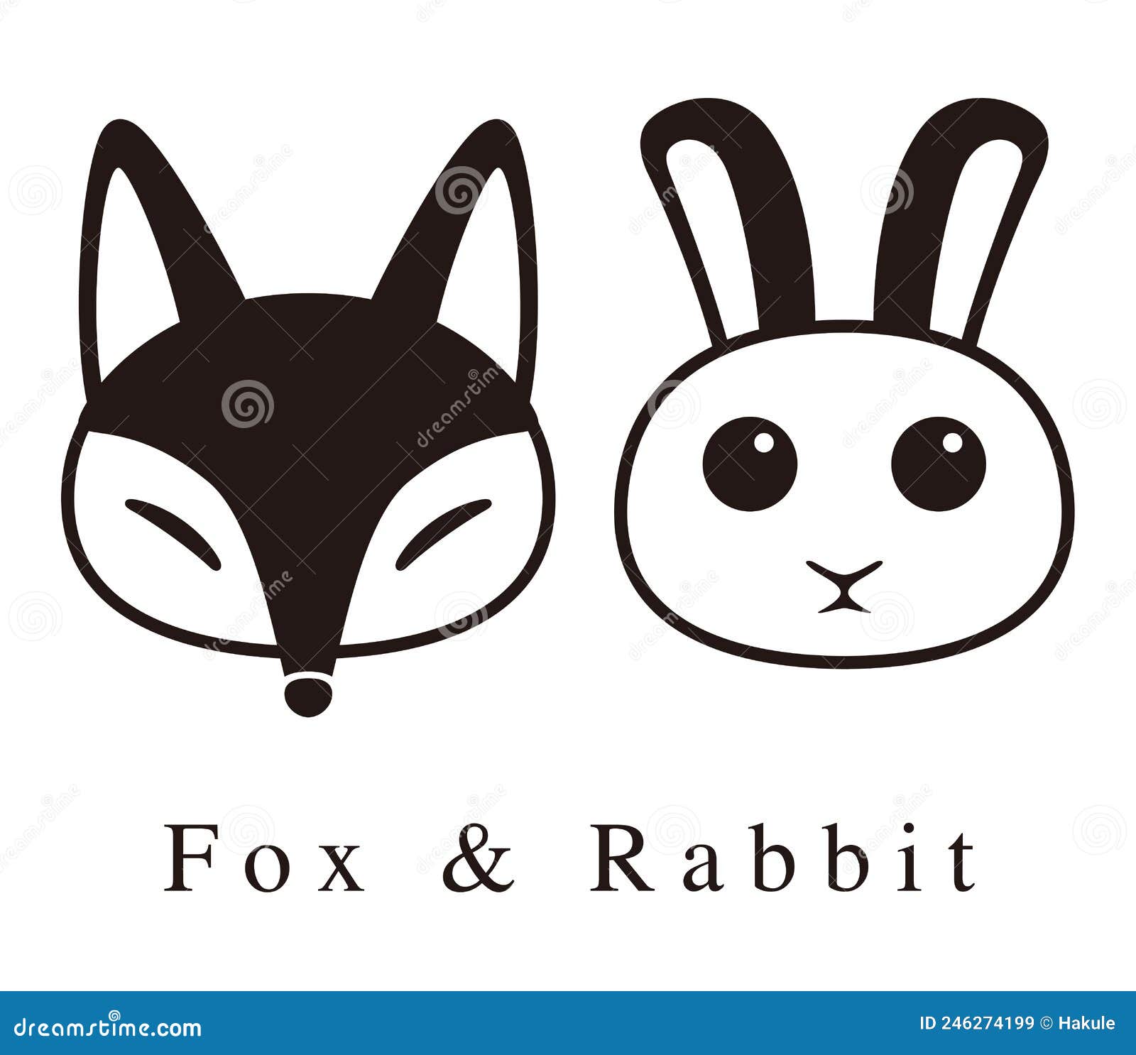 Fox and Rabbit Black Flat Icon Vector Illustration Stock Vector ...