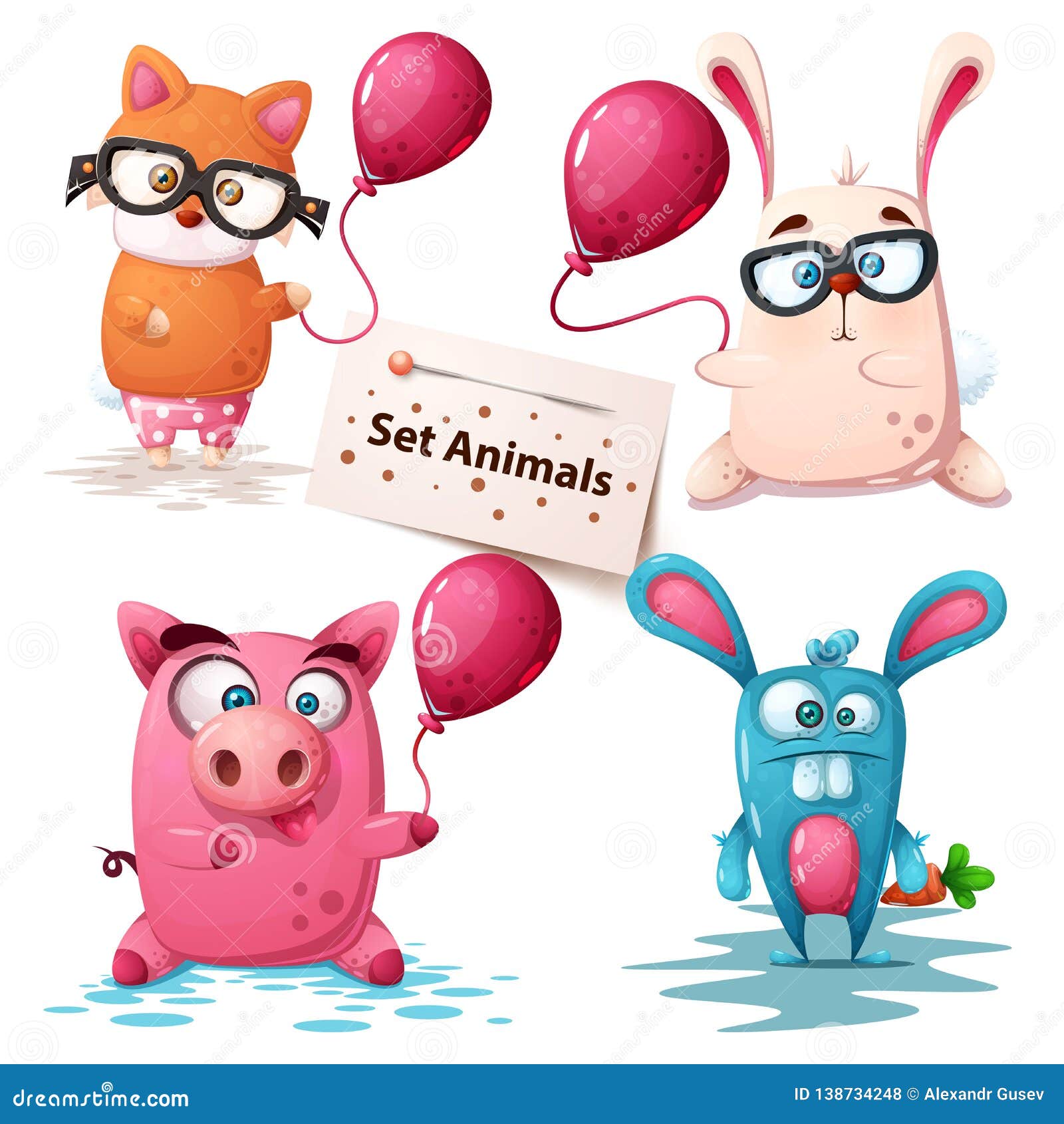 Fox, Rabbit, Pig - Cute Animals. Stock Vector - Illustration of ...