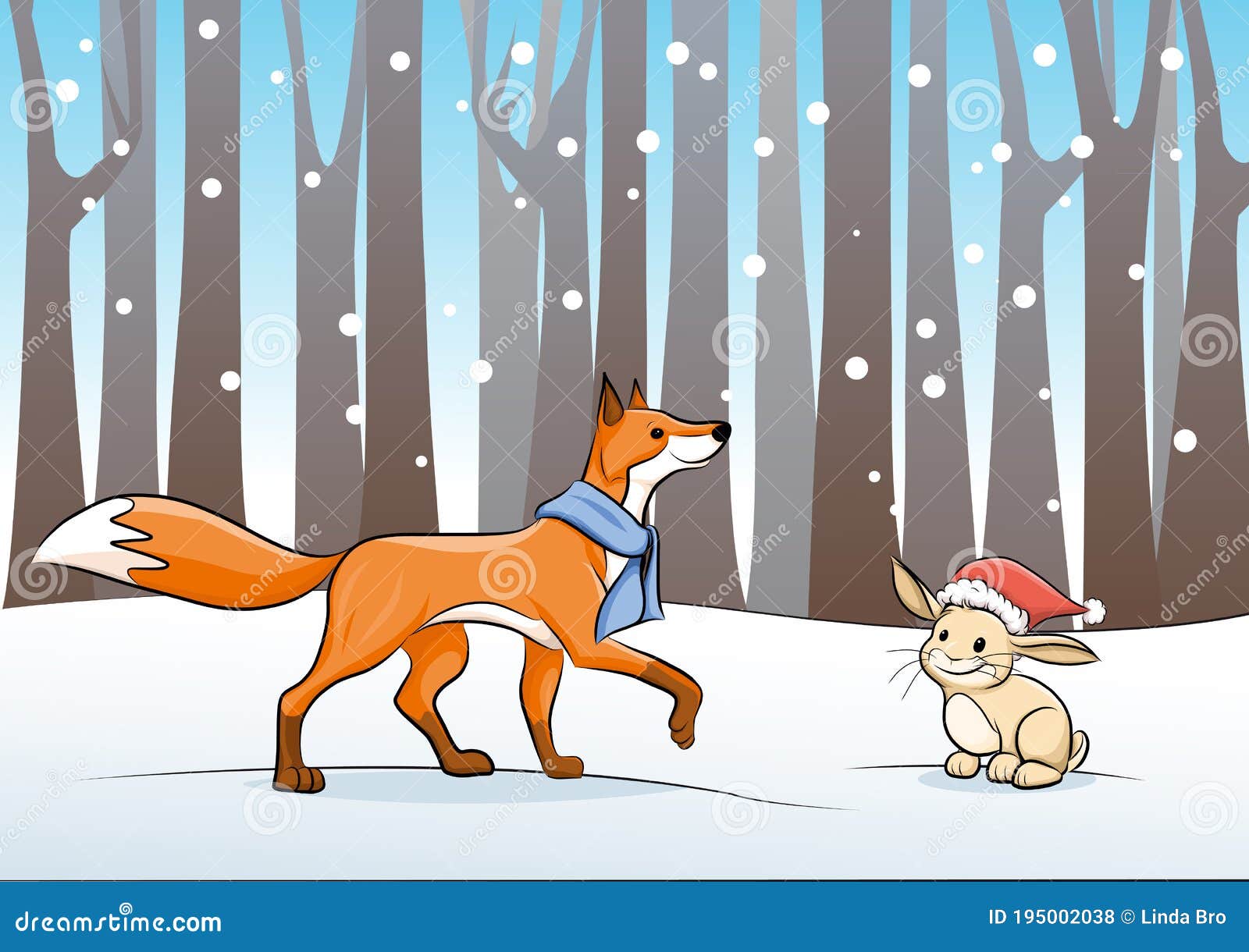 Fox and Rabbit in the Winter Forest Stock Vector - Illustration of ...