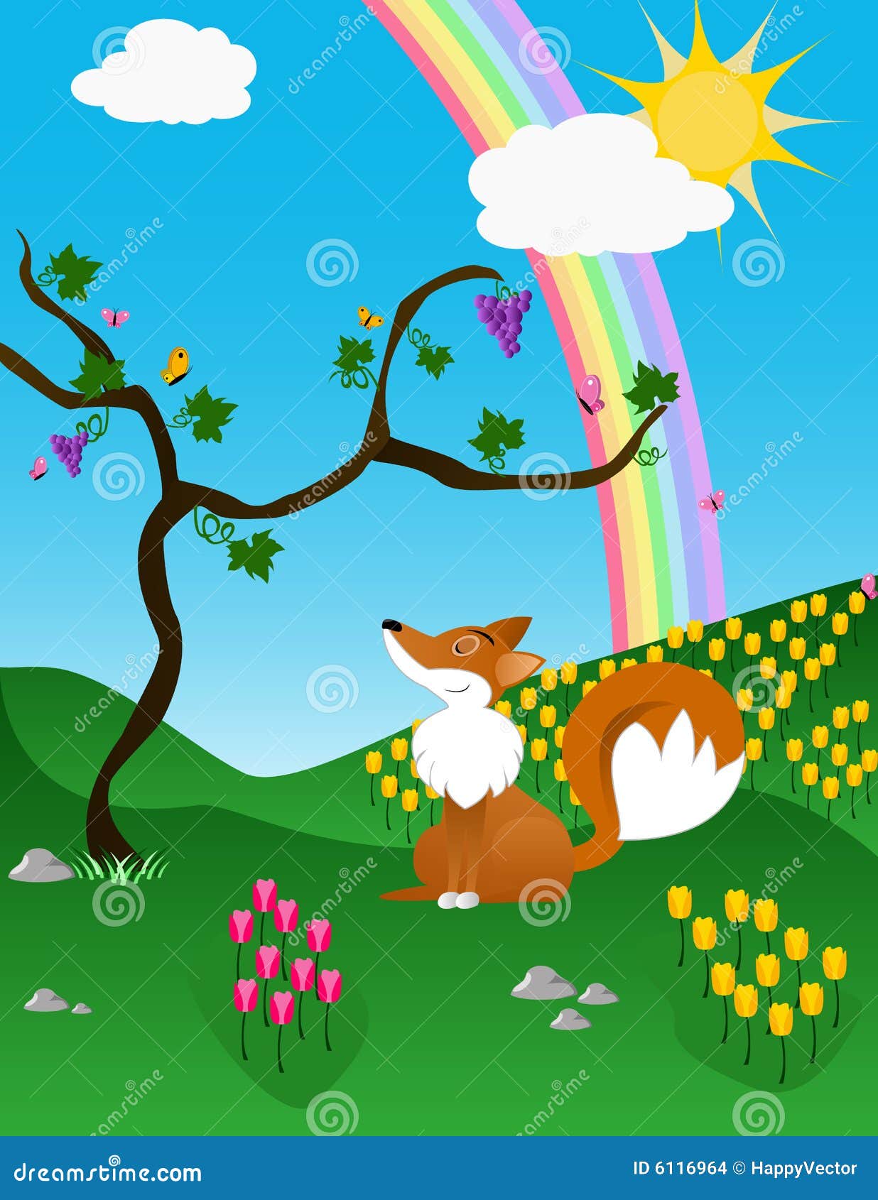 The Fox and the rainbow stock vector. Illustration of yellow - 6116964