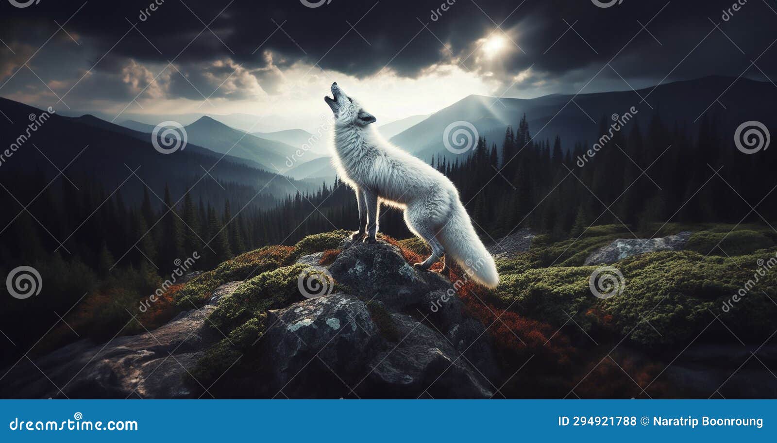 The Fox Raised Its Neck and Howled in the Deep Forest Amidst the ...