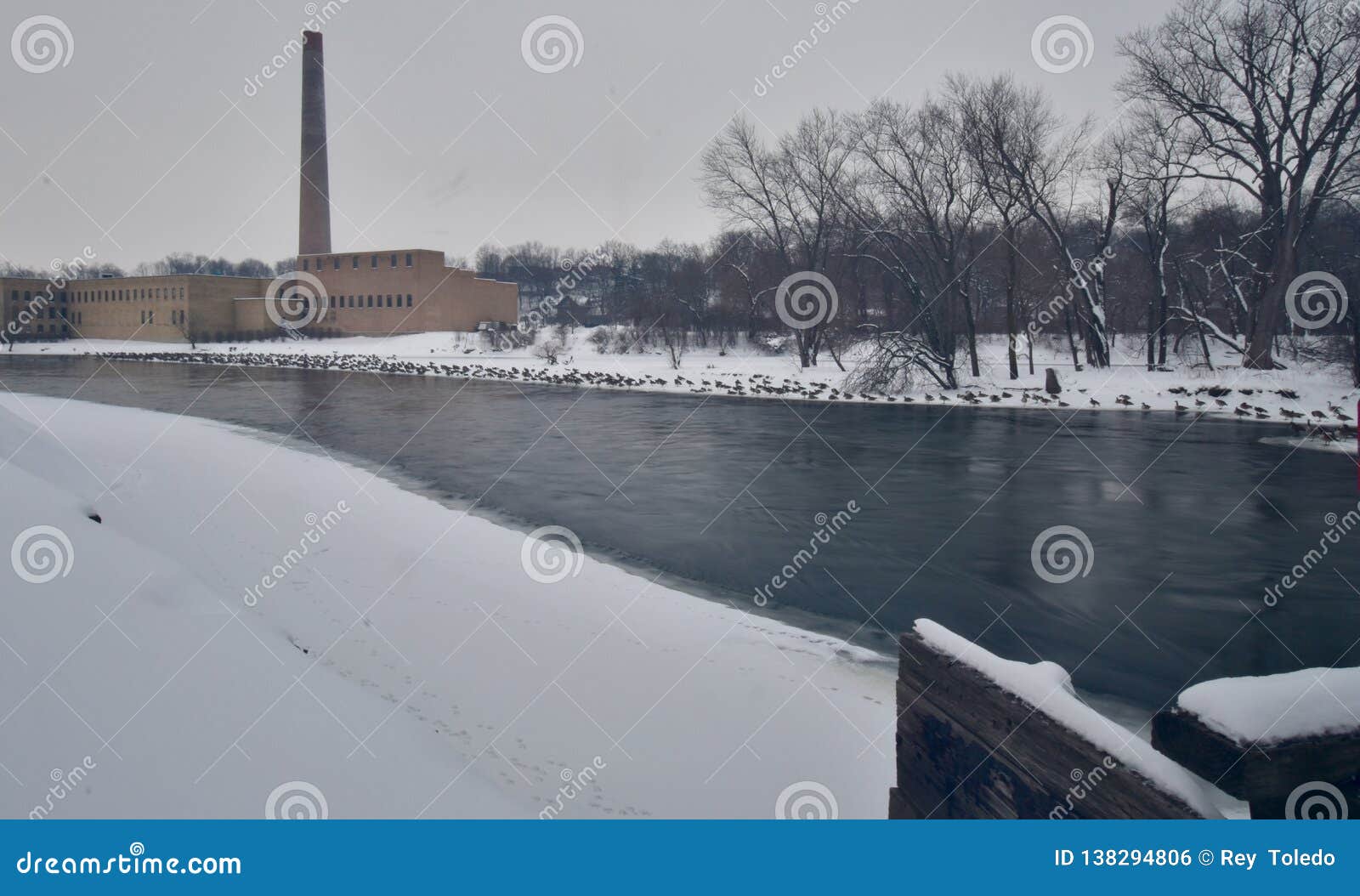 Fox River in Elgin IL USA stock photo. Image of snow - 138294806