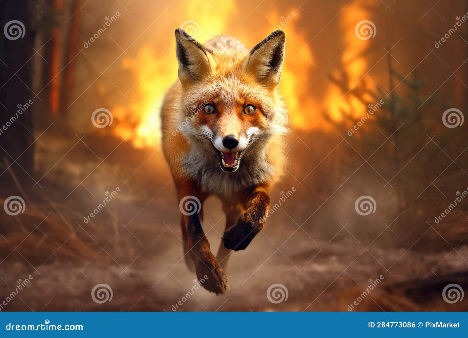 Fox Running from Burning Forest, Generative AI Stock Illustration ...
