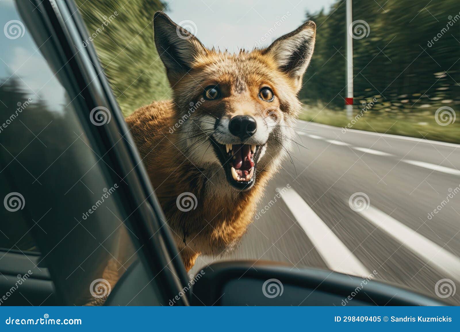Fox Running in Front of Moving Car. Generative AI Stock Illustration ...