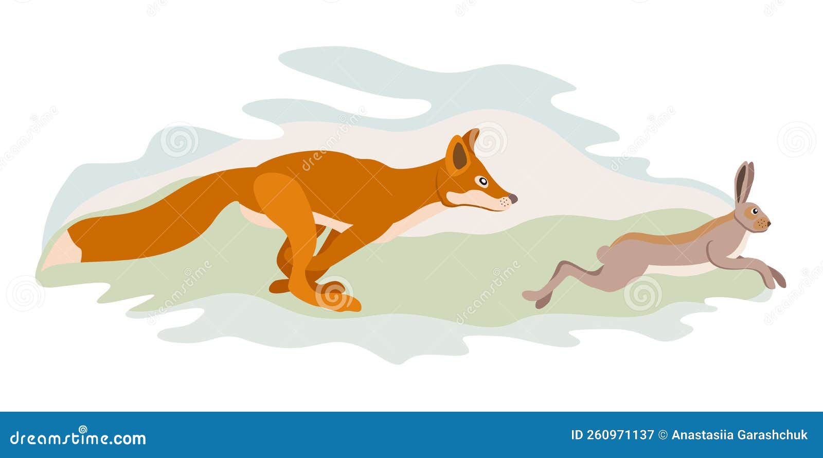Fox Running after Hare. Vector Isolated Illustration. Stock Vector - Illustration of hare, font ...