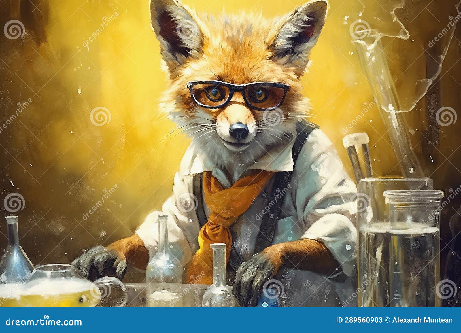Fox scientist in the lab. stock illustration. Illustration of scientist ...
