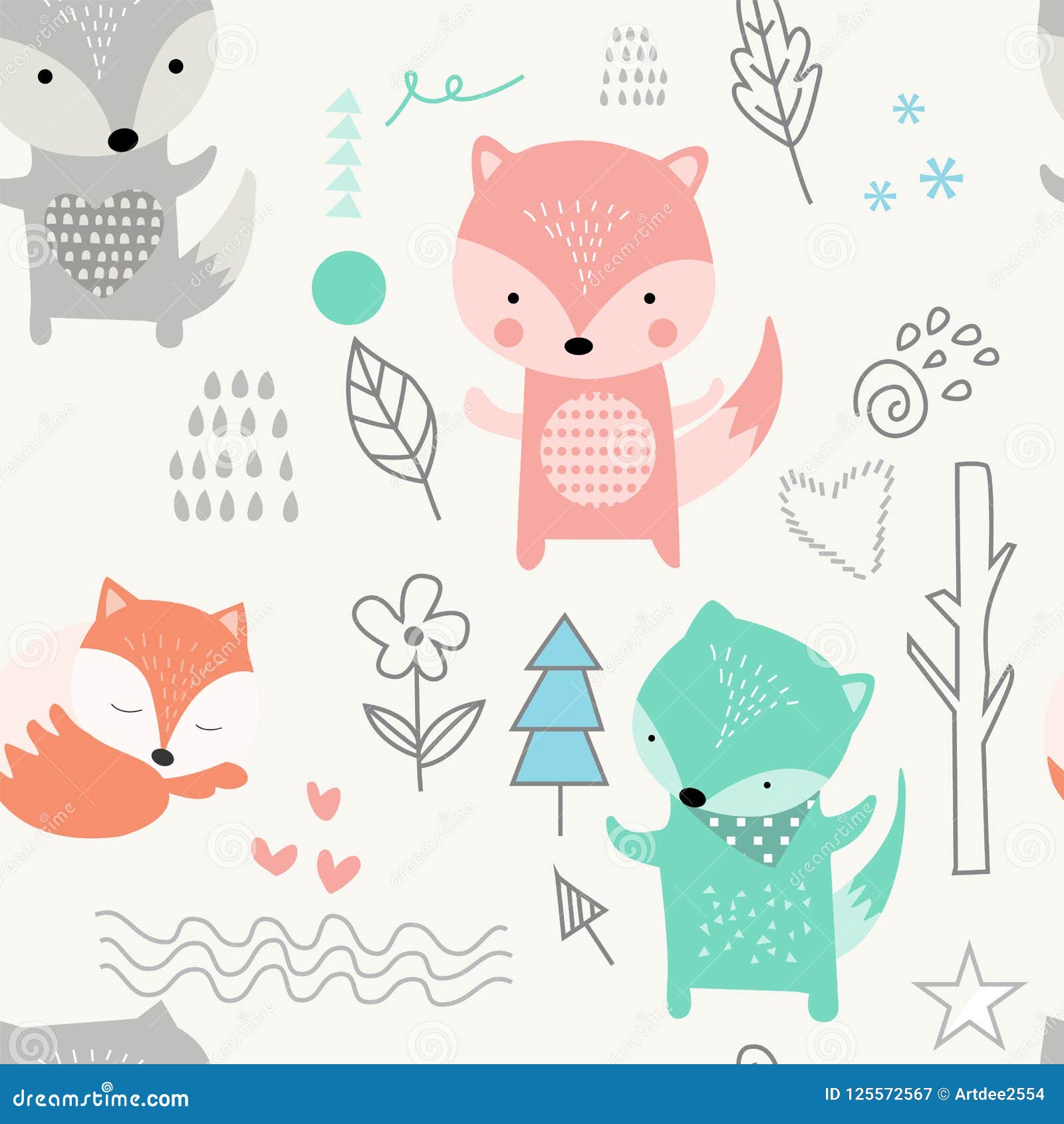 Fox Seamless Pattern, Cartoon Style Stock Vector - Illustration of ...