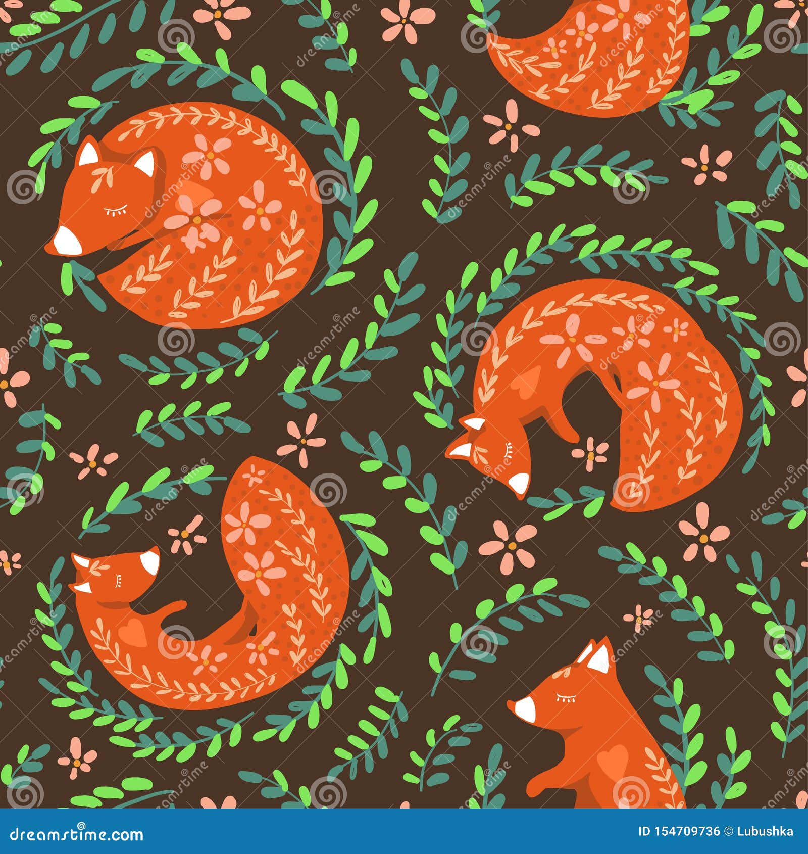Fox seamless pattern stock vector. Illustration of orange - 154709736