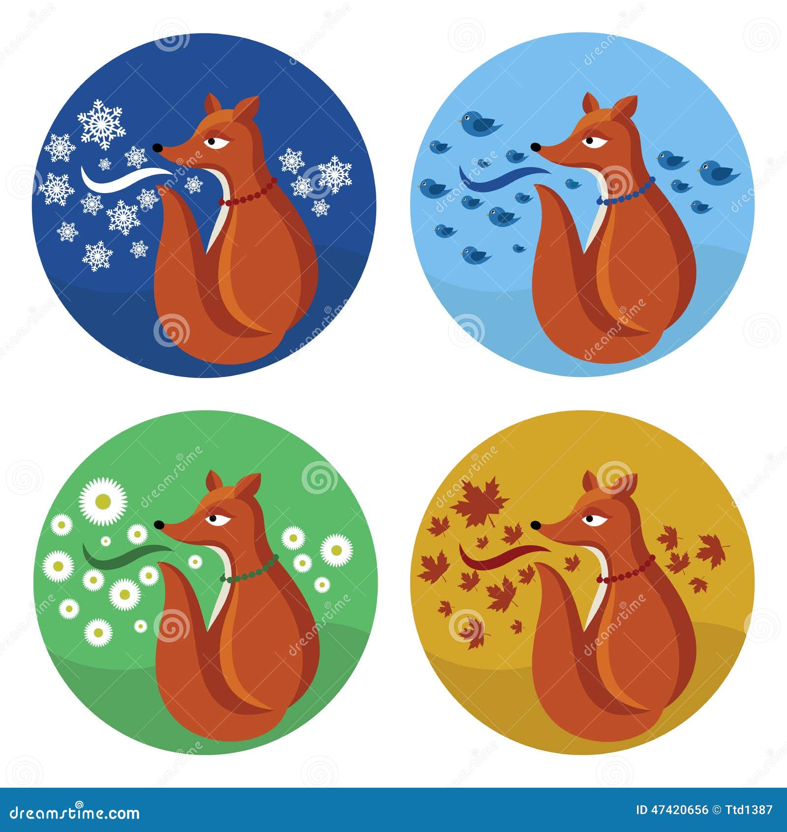 Fox and seasons set stock illustration. Illustration of intelligence ...