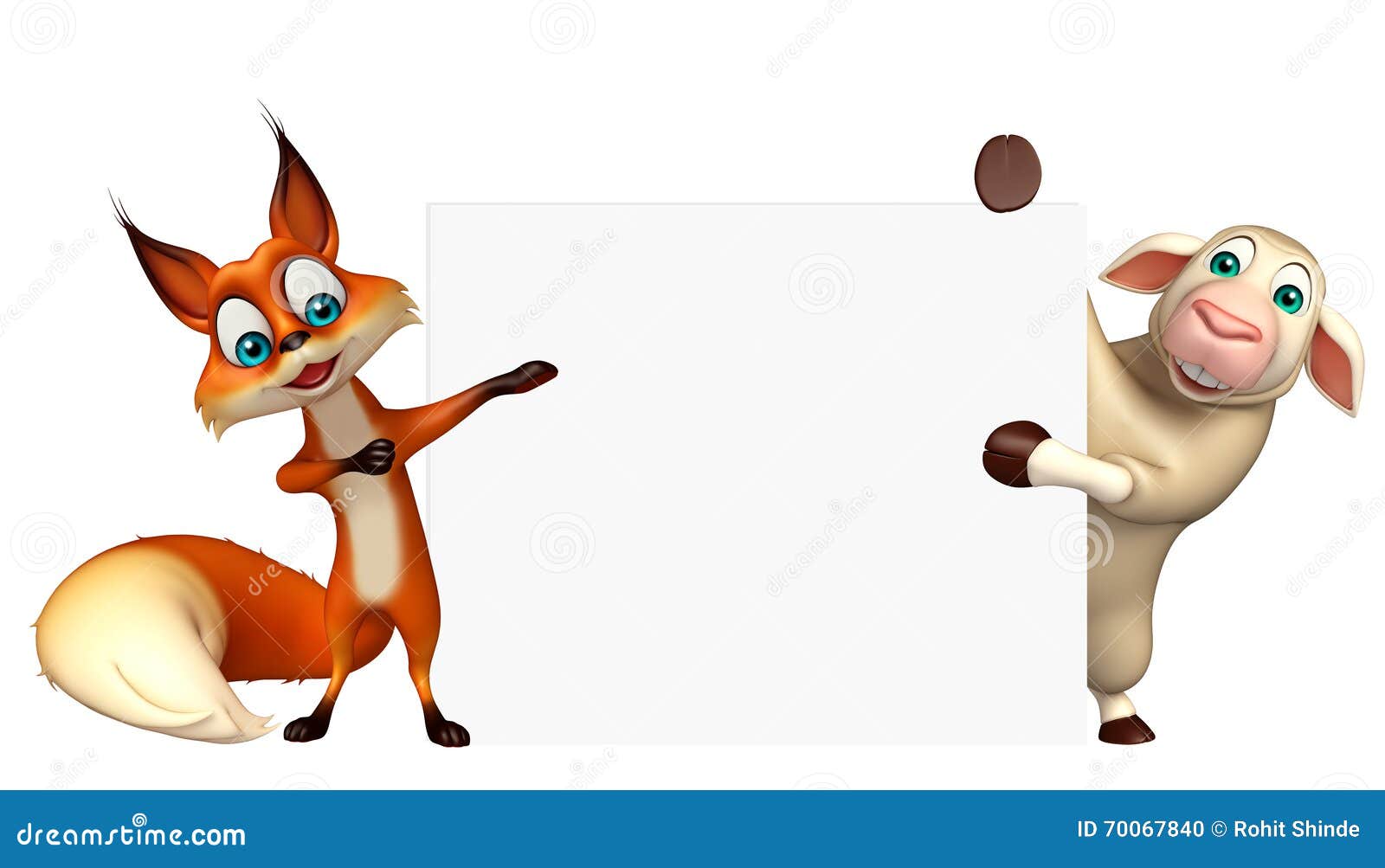 Fox and Sheep Collection with White Board Stock Illustration ...