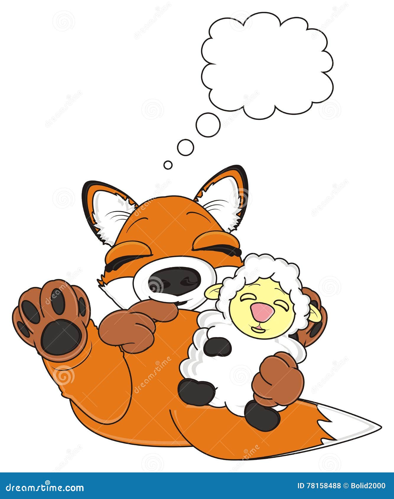 Fox and sheep dreaming stock illustration. Illustration of tail - 78158488