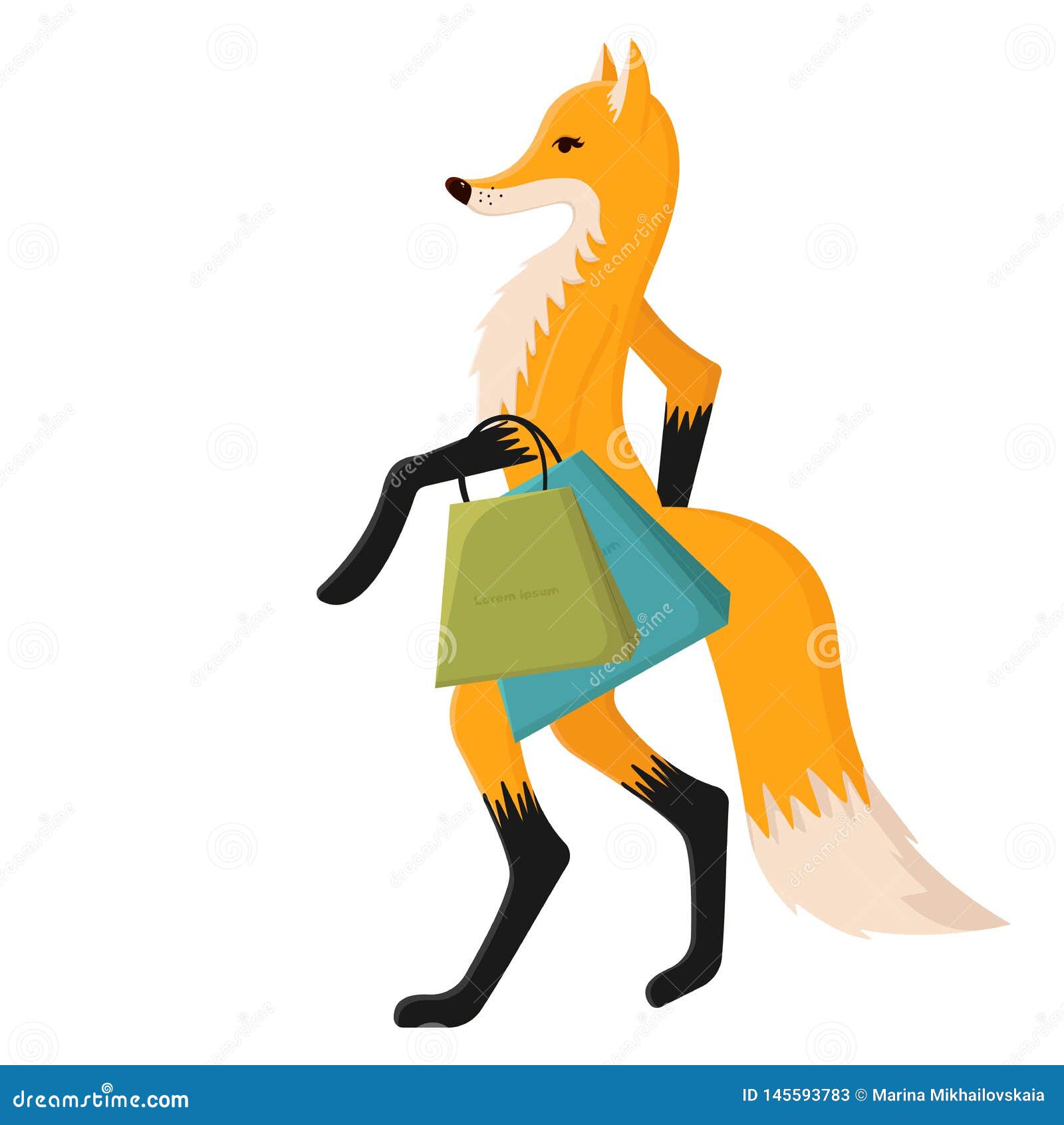 Fox with Shopping Goes on Its Hind Legs. Stock Vector - Illustration of ...