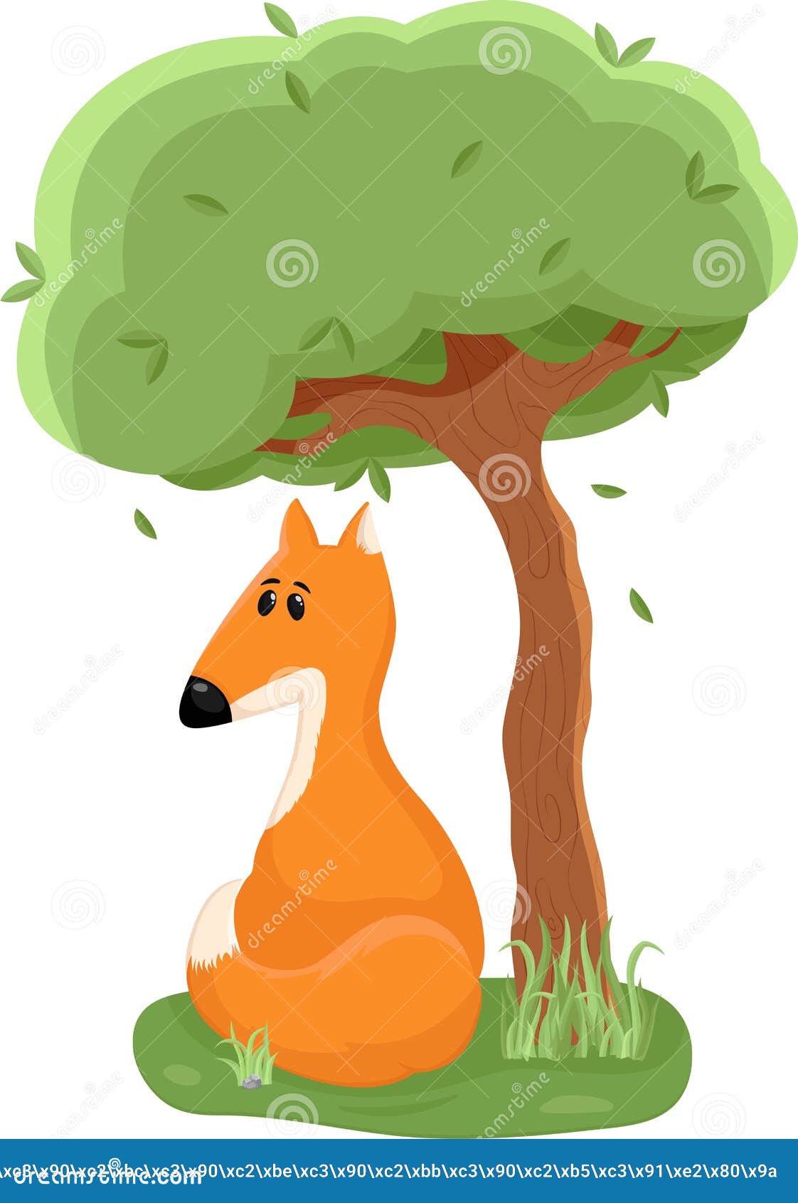 The Fox Sits Under a Tree, Cartoon Style, Vector. Stock Vector ...
