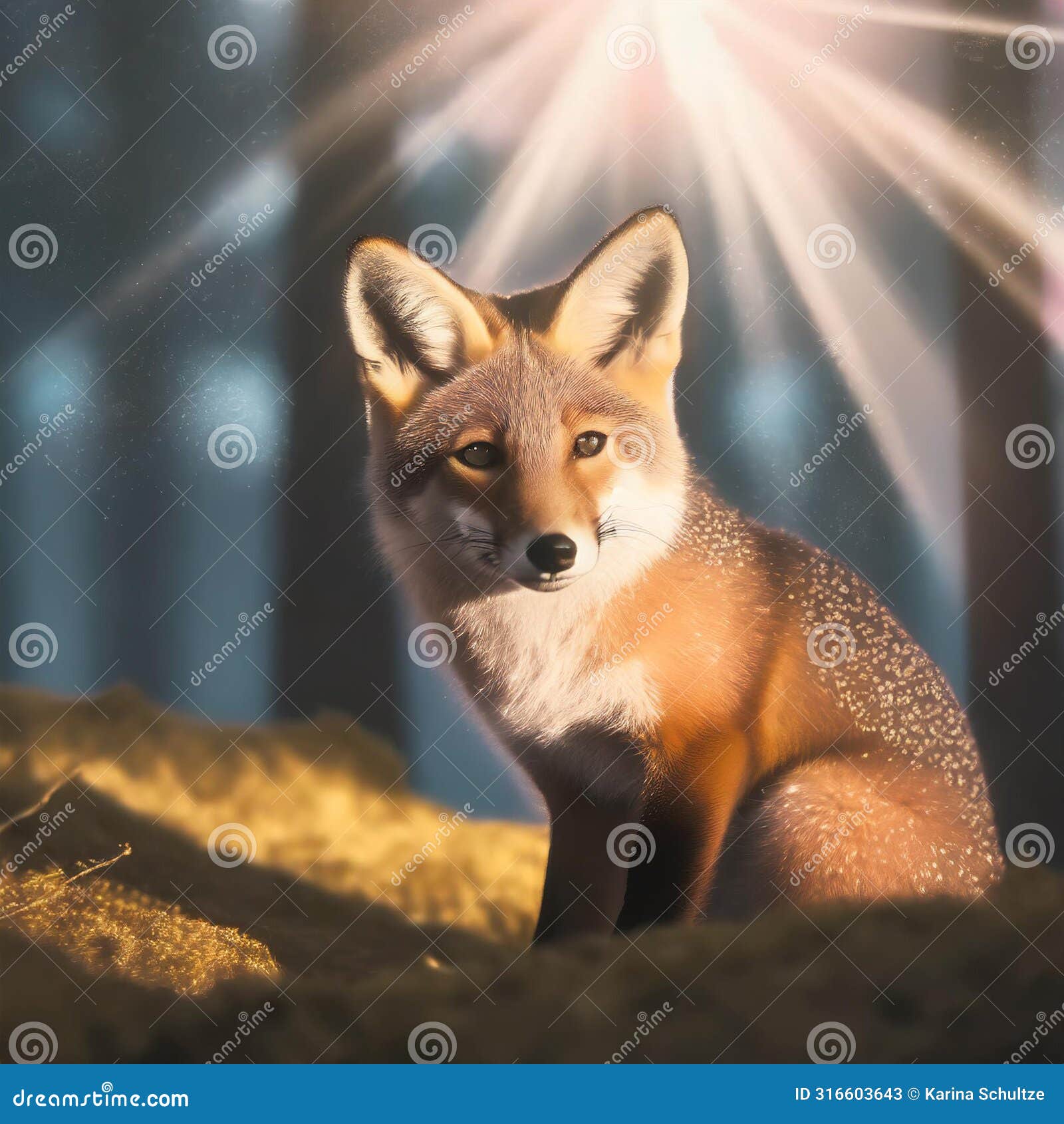 A Fox is Sitting in the Sun, Looking Up at the Light Stock Illustration ...
