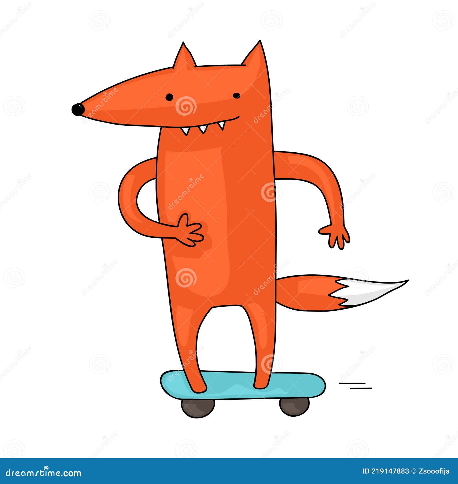 Cartoon fox on skateboard stock vector. Illustration of sporty - 219147883