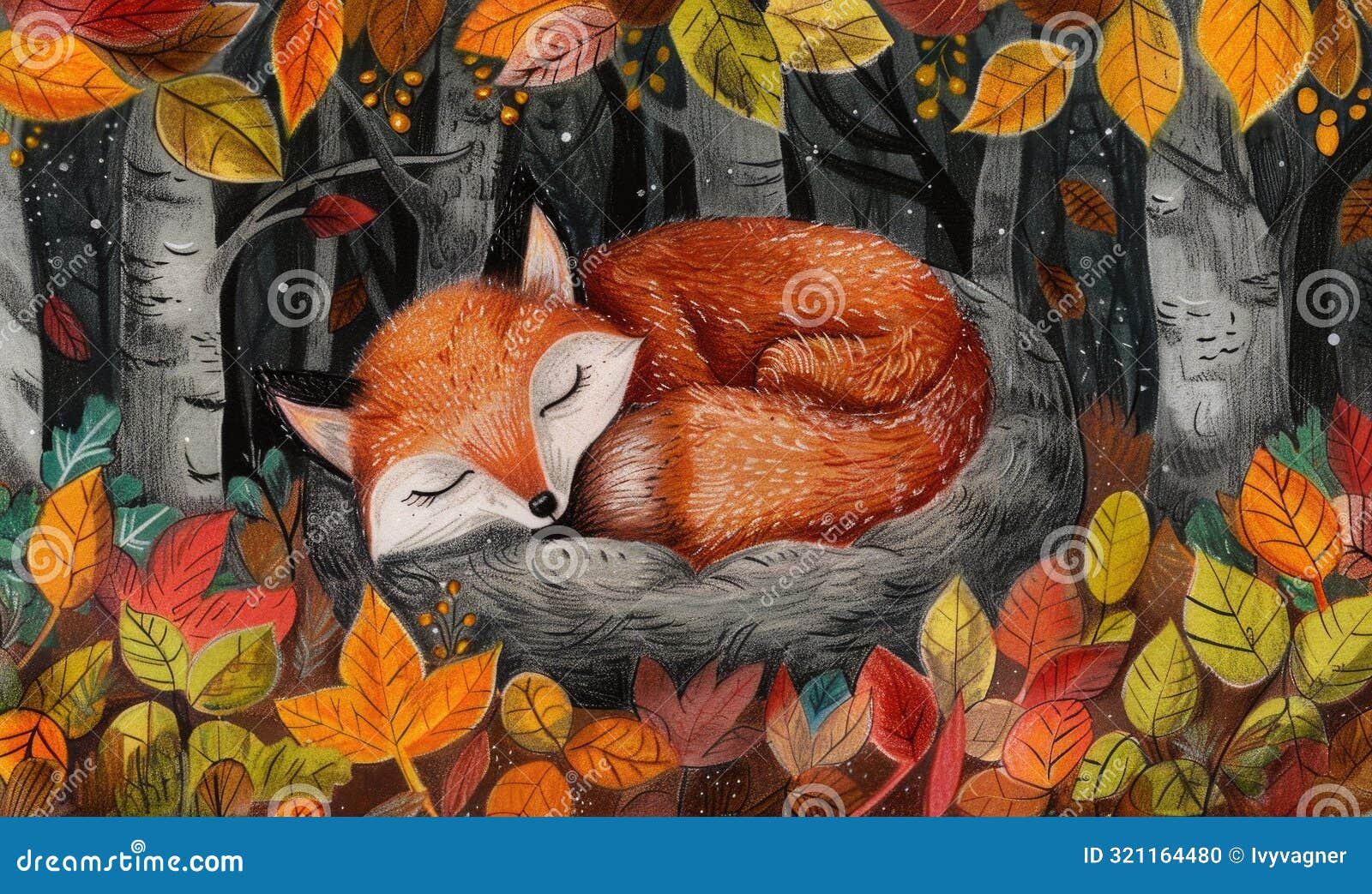 A Fox is Sleeping in a Pile of Leaves Stock Photo - Image of lovely ...