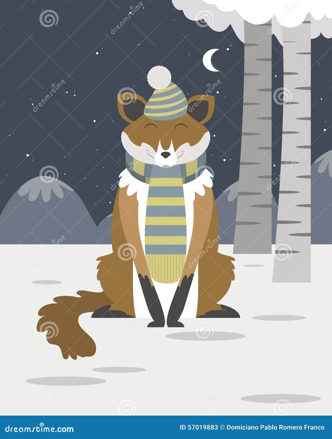 Fox in the snow stock vector. Illustration of nature - 57019883