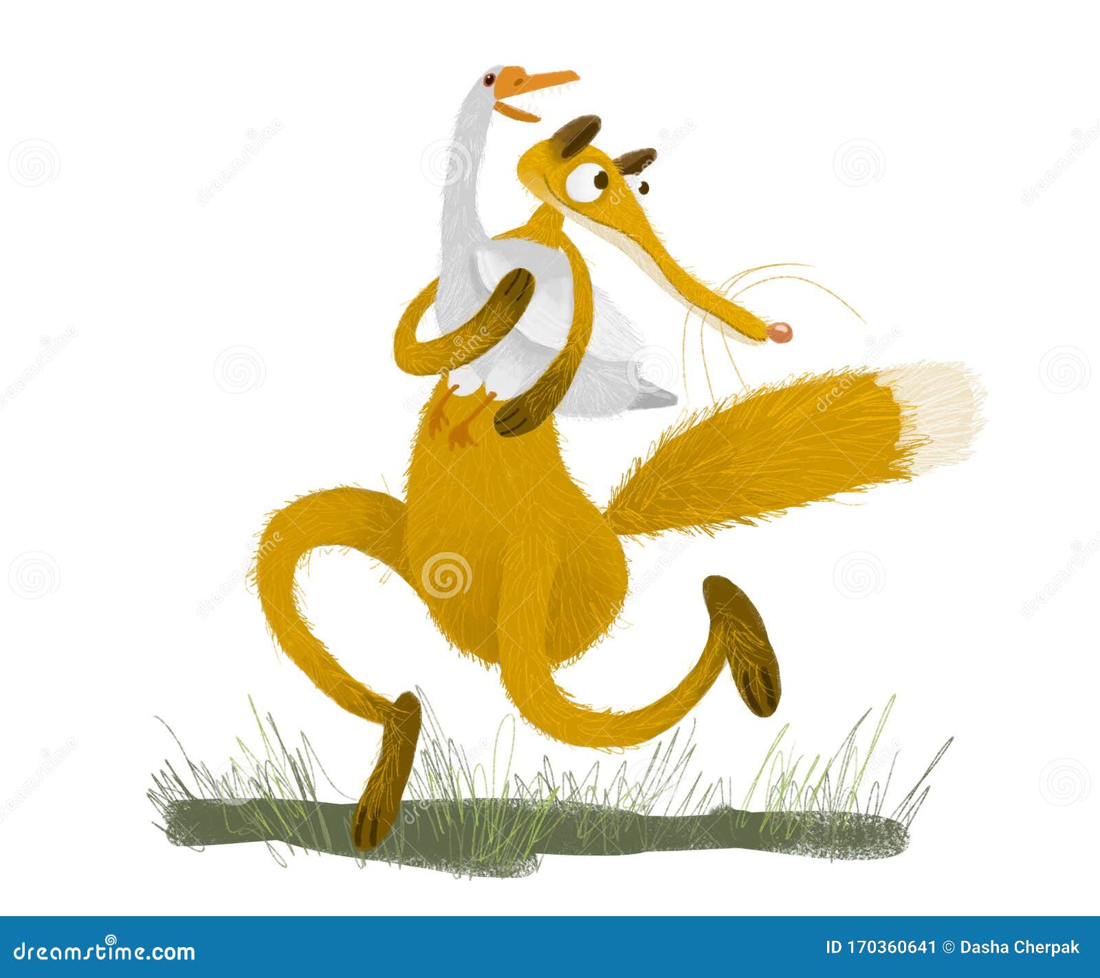 Fox stole a goose stock illustration. Illustration of goose - 170360641