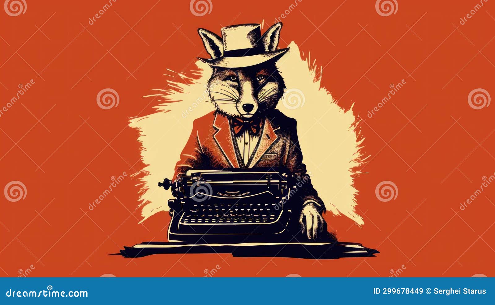 A Fox in a Suit and Hat Sitting at an Old Typewriter, AI Stock ...