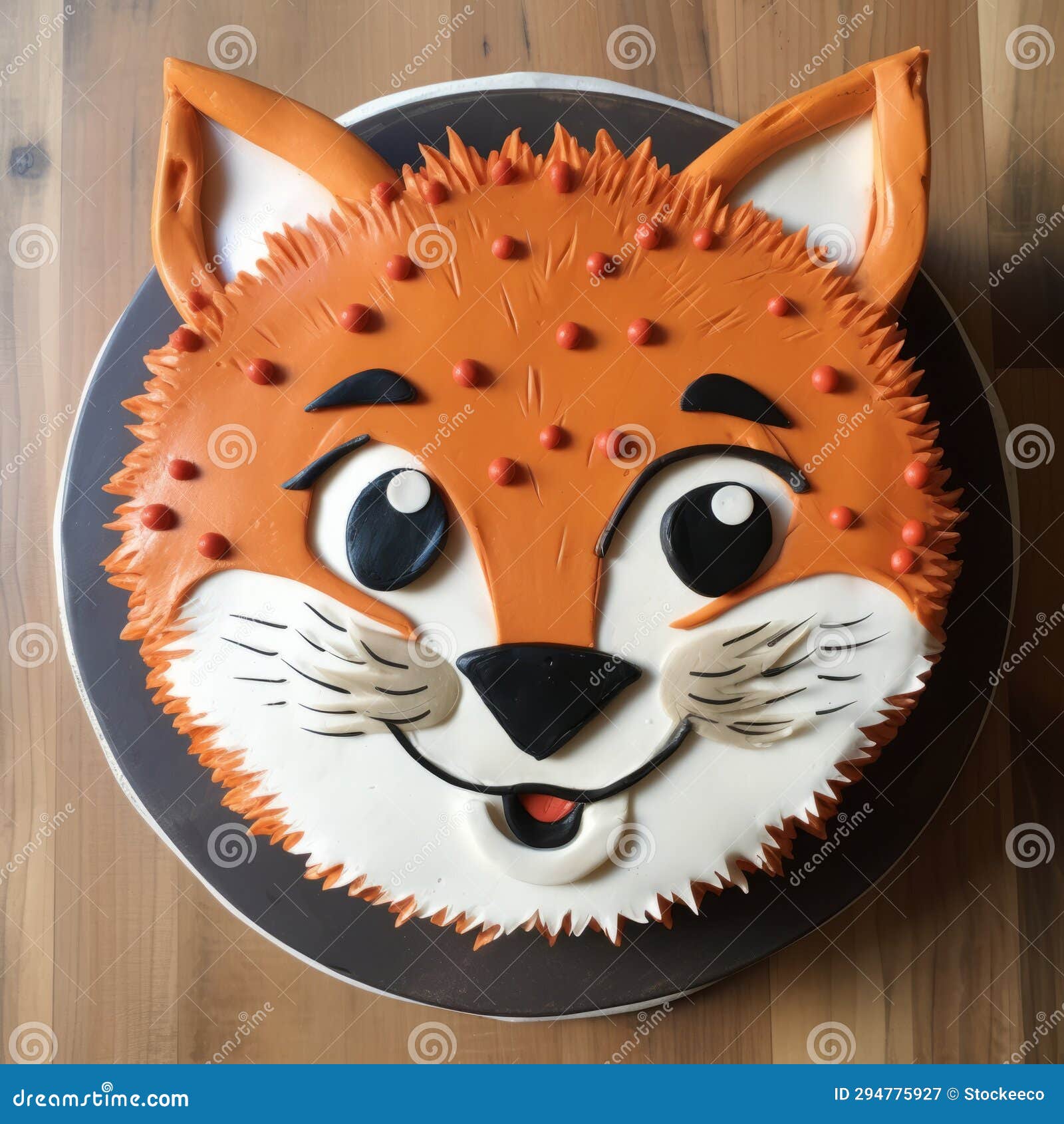 Fox Theme Rice Pudding Face Cake with Comic Cartoon Style Stock Image ...