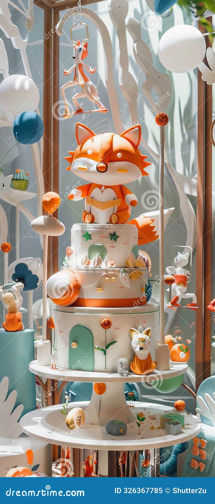 A Fox Themed 3D Cake in a Bakery Surrounded by Robot Gymnasts ...