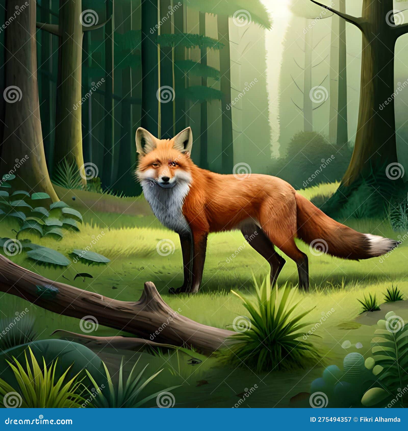 Fox in Thr Forest Digital Art Stock Illustration - Illustration of ...