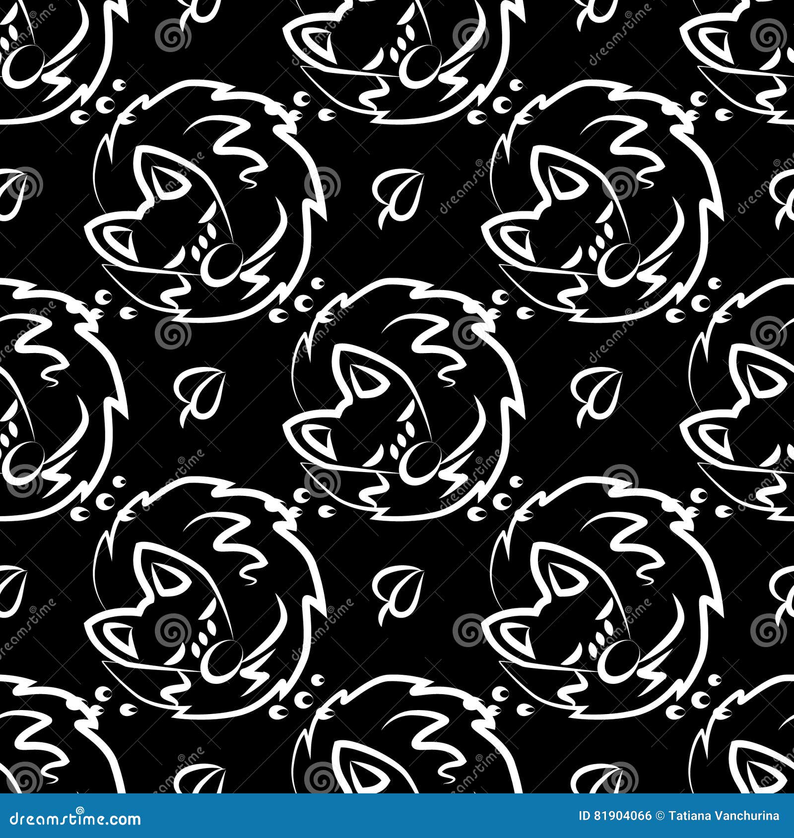 Fox Vector Seamless Monochrome Pattern. Graphic Tile. Print with Cute ...