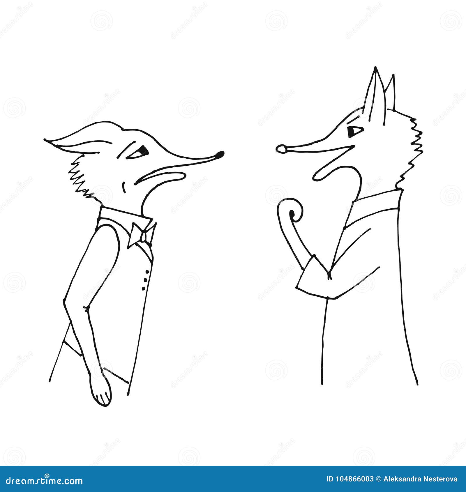 Fox waiter and fox guest stock vector. Illustration of line - 104866003