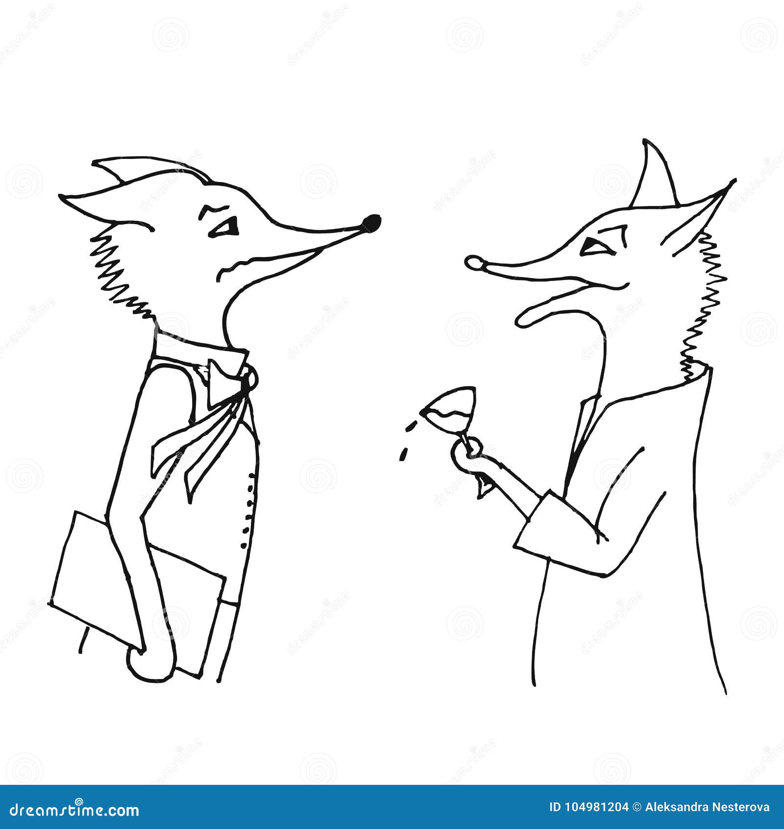 Fox waiter and fox guest stock vector. Illustration of coat - 104981204