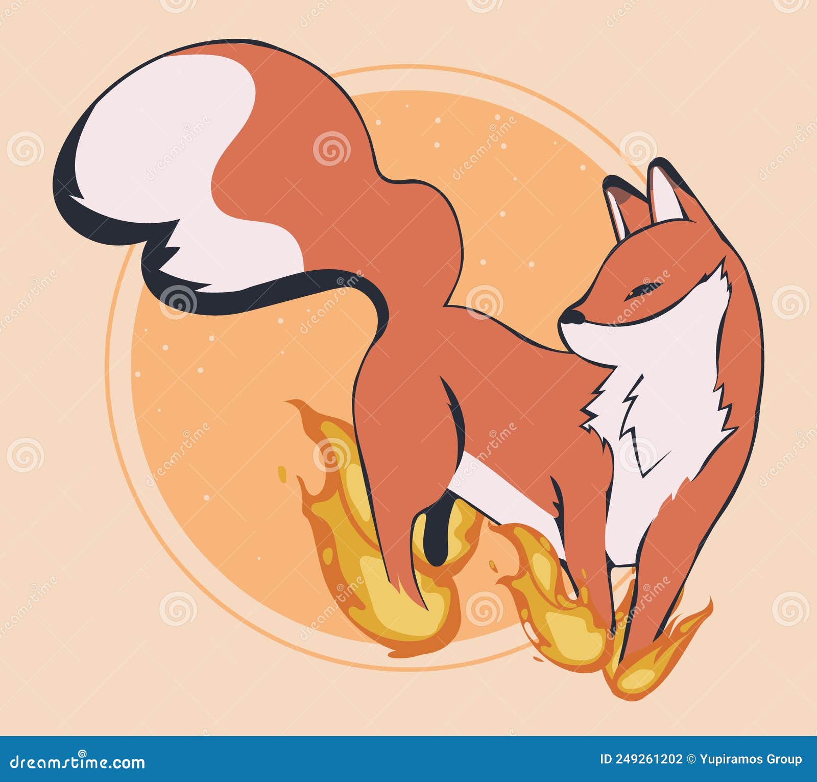 Fox walking in flames stock vector. Illustration of tail - 249261202