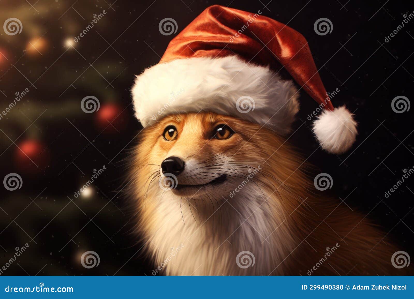 A fox wearing a santa hat stock illustration. Illustration of cozy ...
