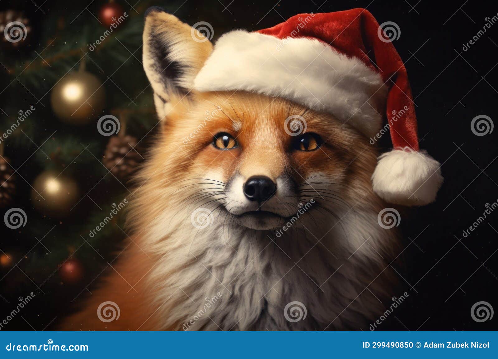 A fox wearing a santa hat stock photo. Image of animal - 299490850