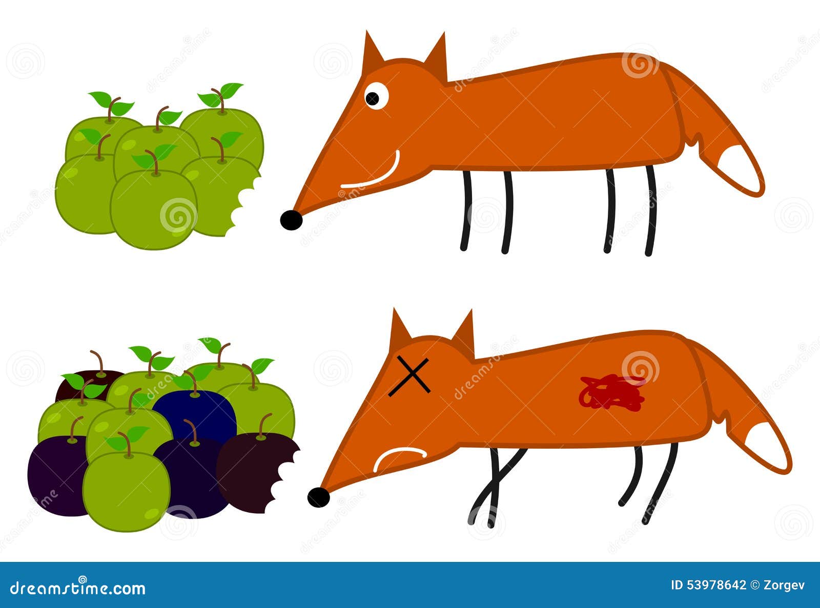 Fox will eat rotten apple stock vector. Illustration of dirty - 53978642