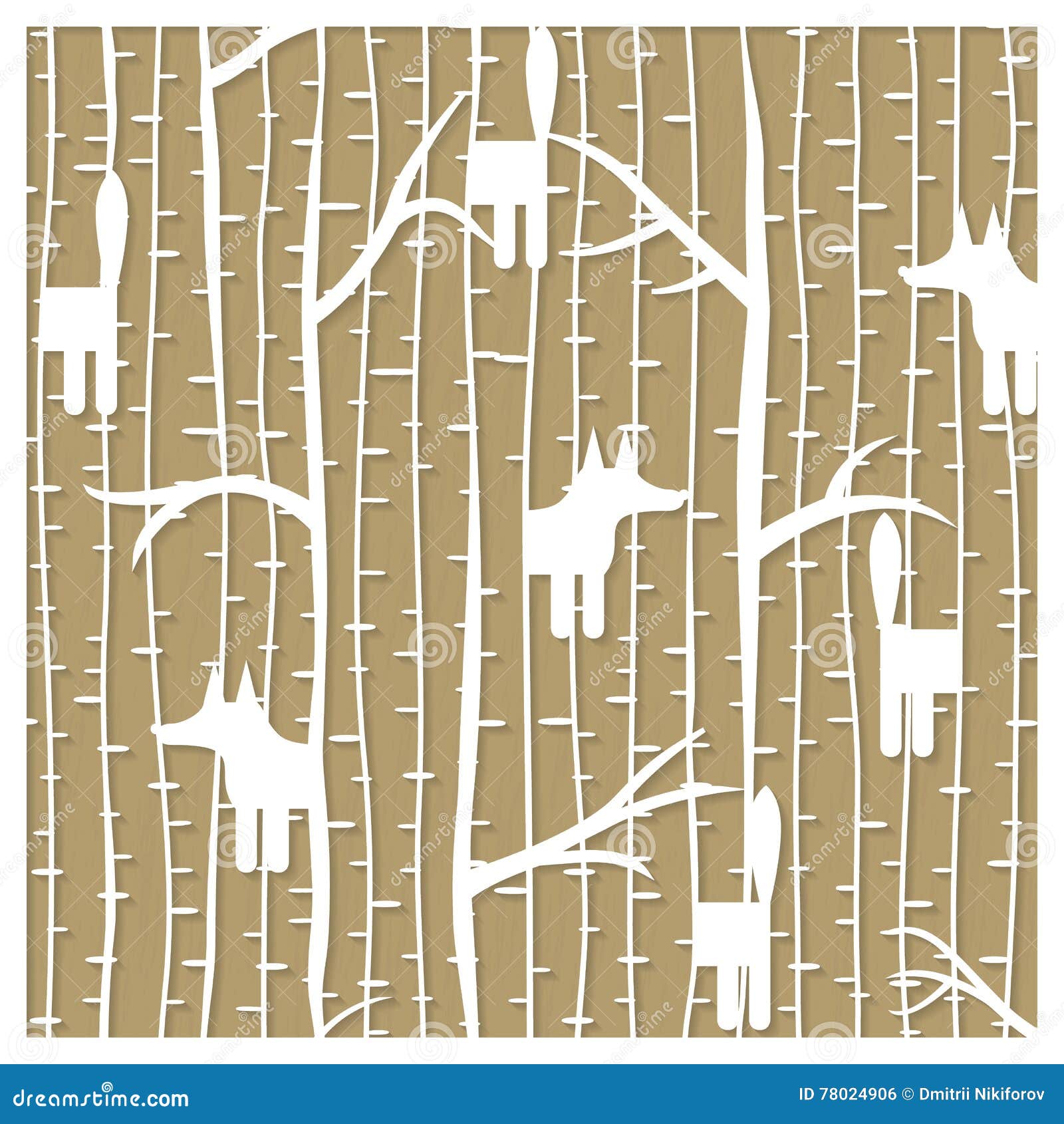 Fox in Winter Forest Pattern - Laser Cutting Vector Illustration Stock ...
